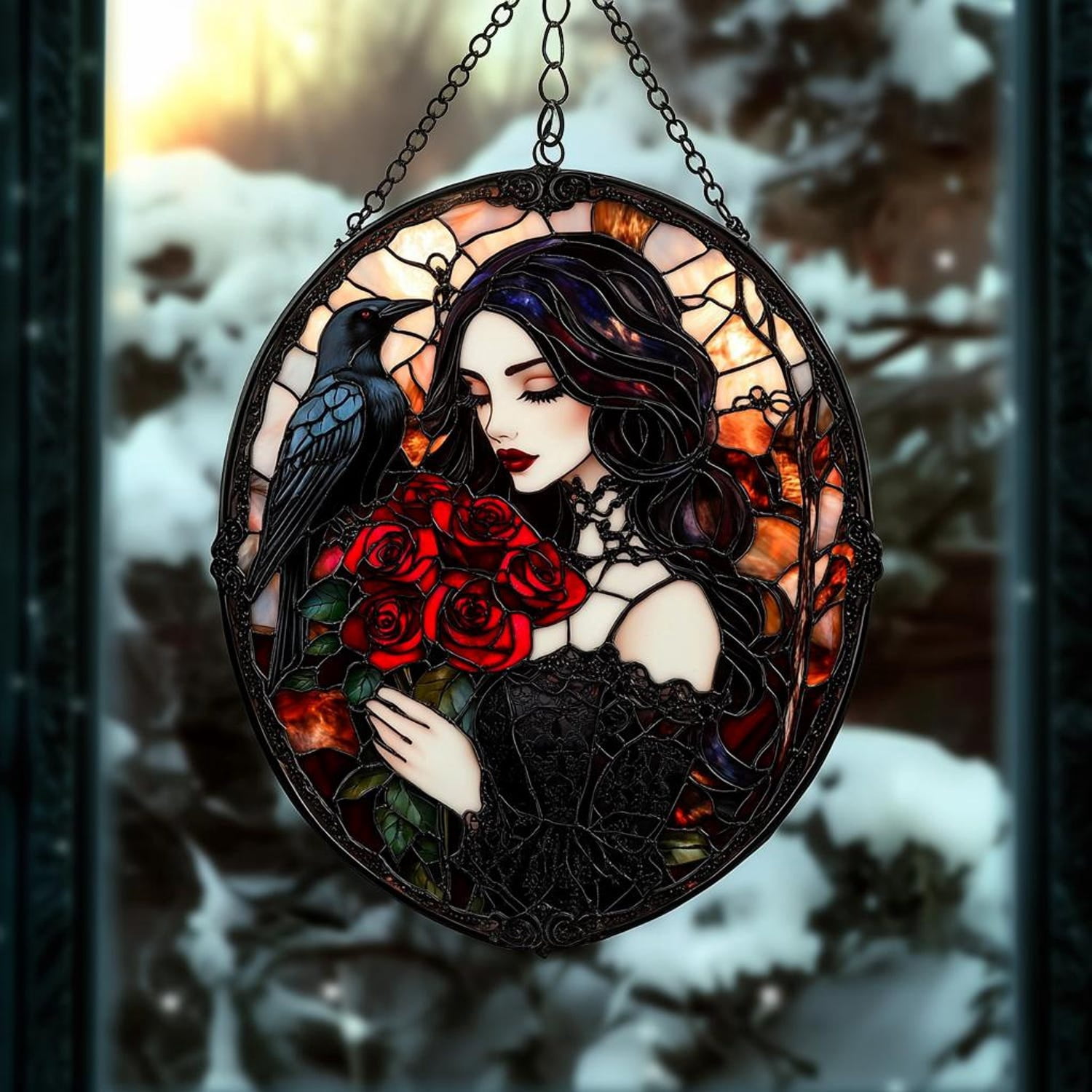 Gothic Rose Maiden Acrylic Suncatcher - Faux Stained Glass Window ...