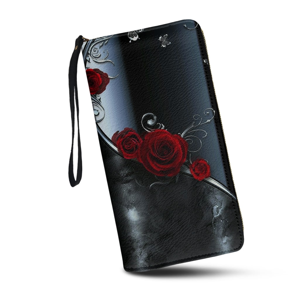 Gothic Rose Wallets for Womens Around Zipper Long Purse RFID Blocking ...