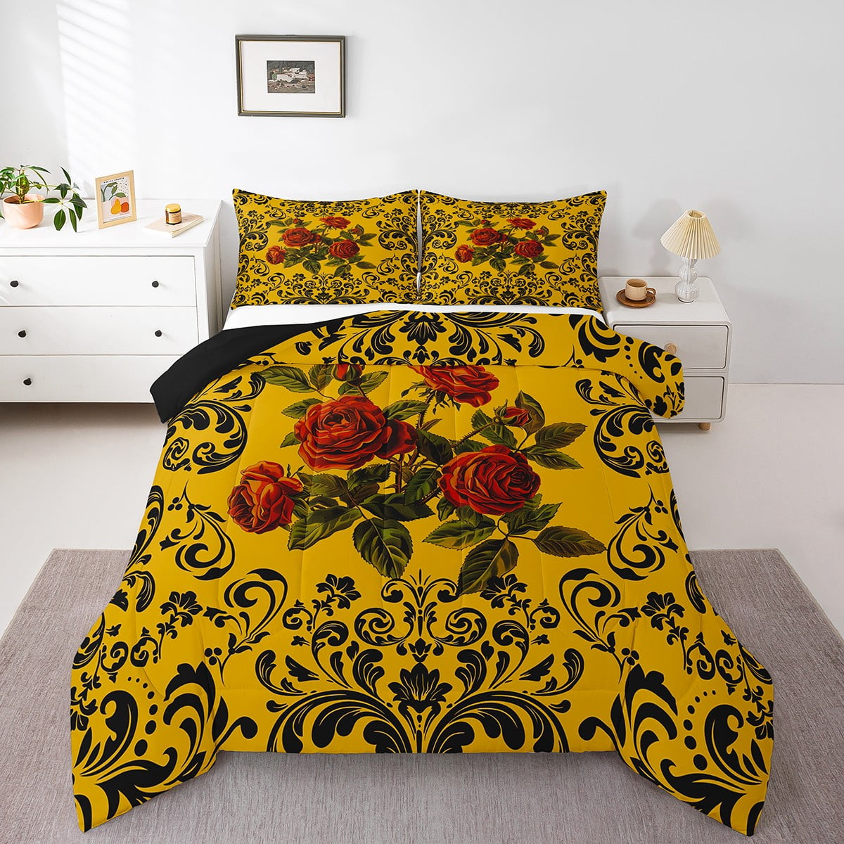 Gothic Roses Bed Comforter Sets Twin Rose Floral Boho Comforter Set ...