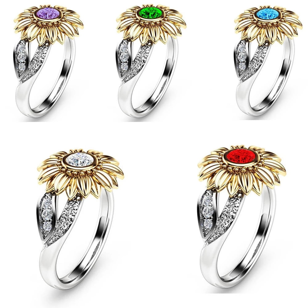 Gothic Round Rhinestone Sunflower Ring for Women boho Style ...