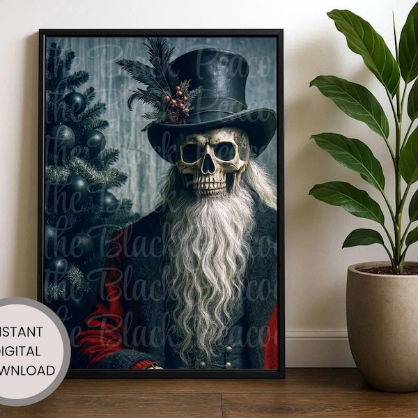 Gothic Santa Claus Print Dark Christmas Poster With Skull & Top Hat ...
