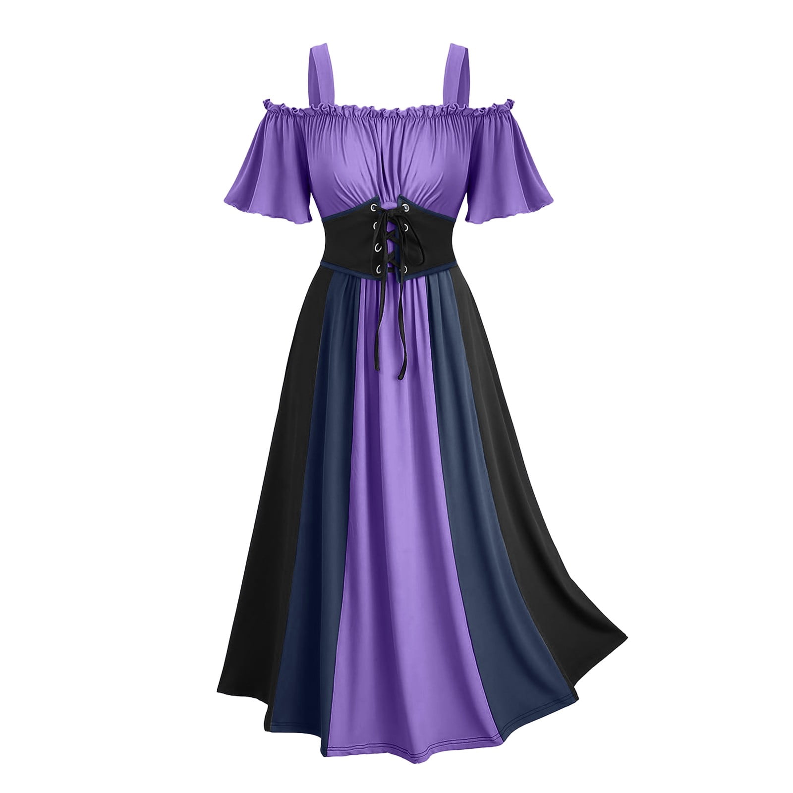 Gothic Satin Corset Dress for Women Off Shoulder Lace-Up Vintage A-Line ...