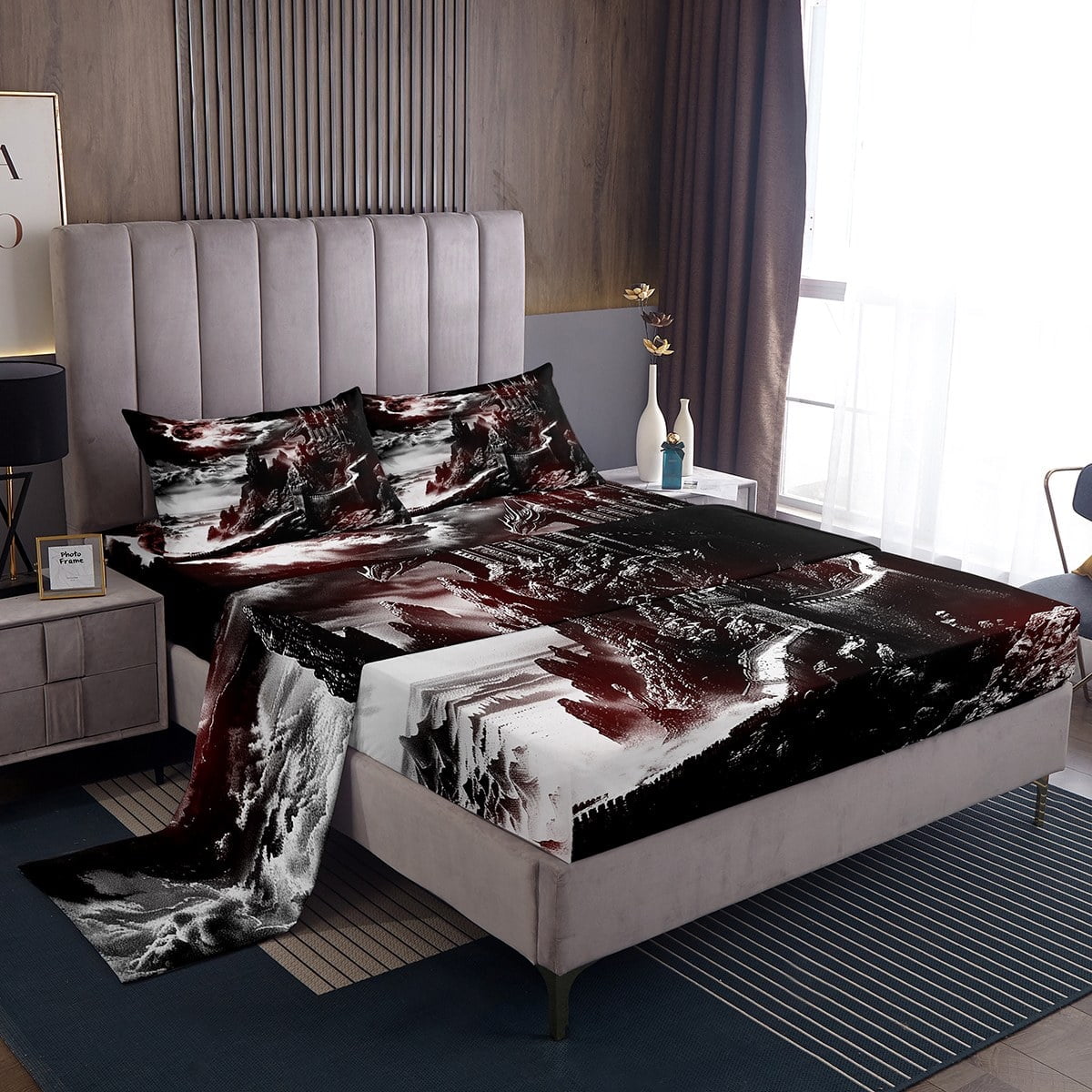 Gothic Sheet Set Dragon Sheets Fantasy Castle Dark Sky Bed Sheets Set ...