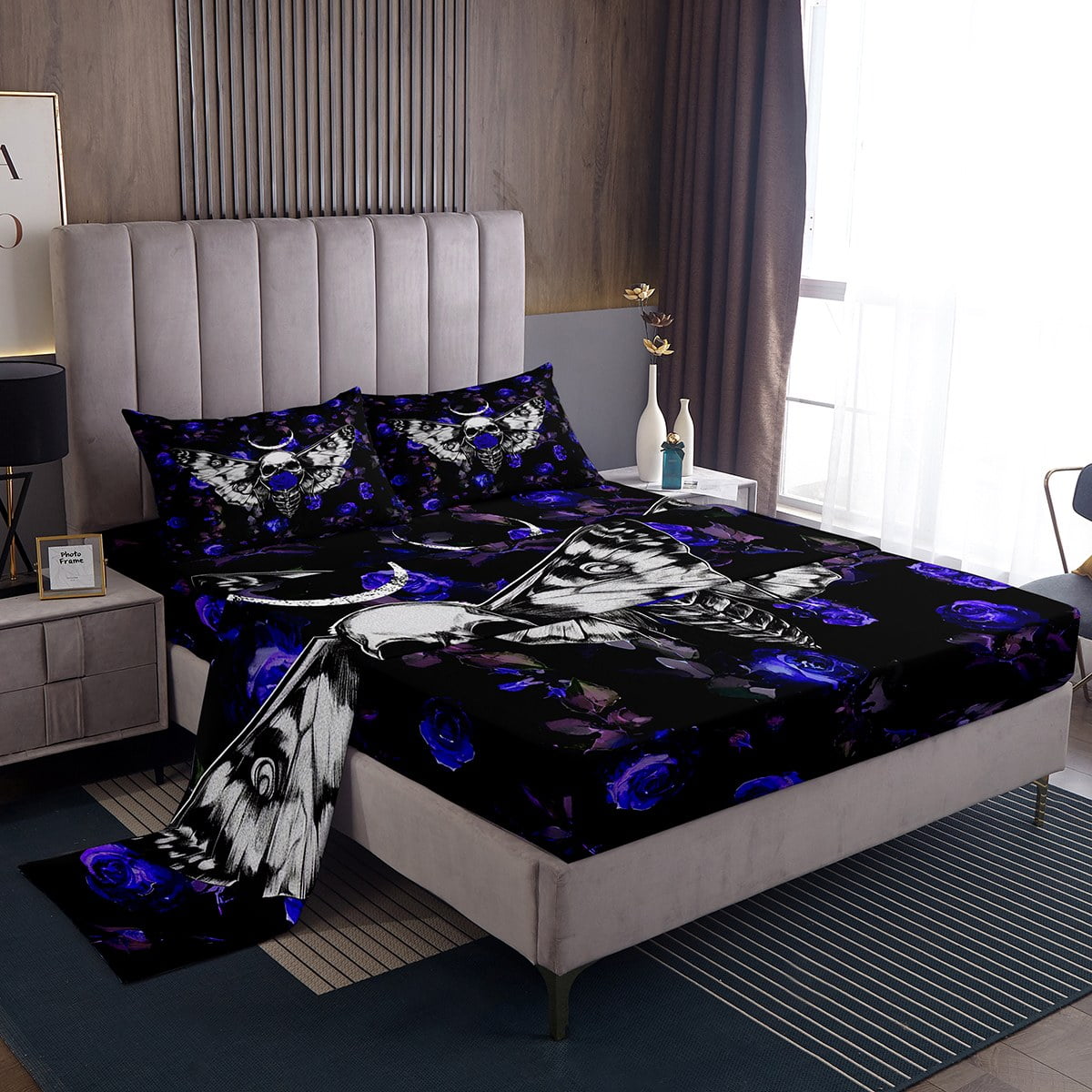 Gothic Sheet Set Sugar Skull Moth Sheets Exotic Teal Rose Bed Sheets ...