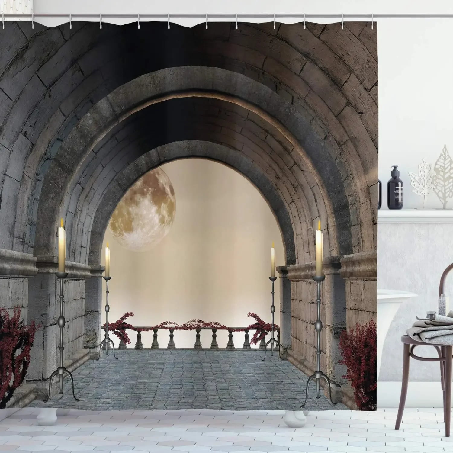 Gothic Shower Curtain Dark Mystic Hall with Pillars and Dome Shrine ...