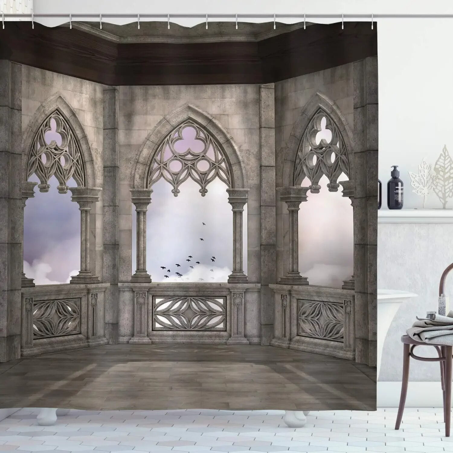 Gothic Shower Curtain Dark Mystic Hall with Pillars and Dome Shrine ...