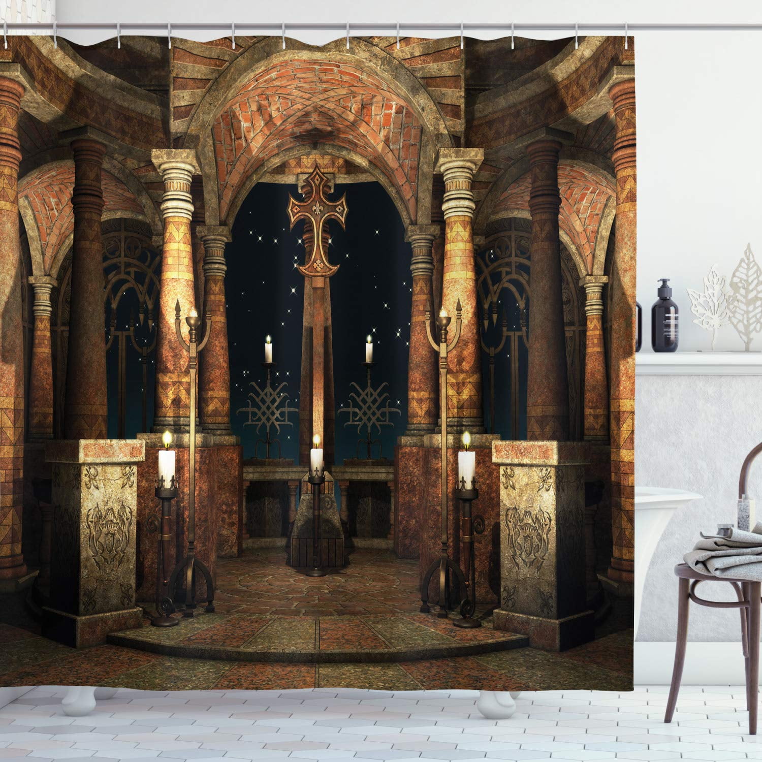 Gothic Shower Curtain Dark Mystic Hall with Pillars and Dome Shrine ...