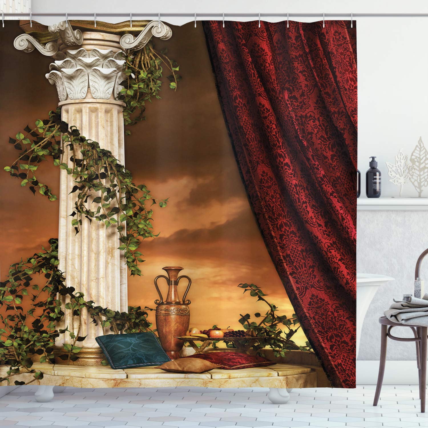 Gothic Shower Curtain Dark Mystic Hall with Pillars and Dome Shrine ...