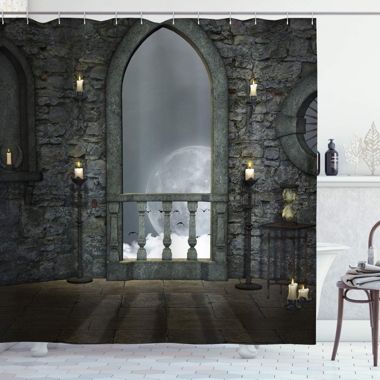 Gothic Shower Curtain Dark Mystic Hall with Pillars and Dome Shrine ...