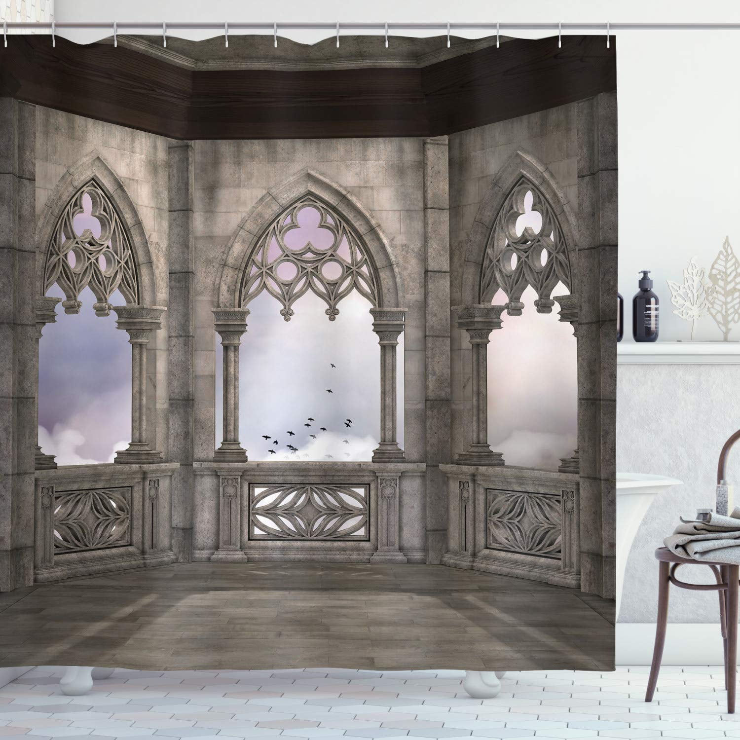 Gothic Shower Curtain Dark Mystic Hall with Pillars and Dome Shrine ...