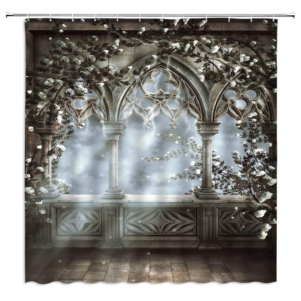 Gothic Shower Curtain Dark Mystic Hall with Pillars and Dome Shrine ...