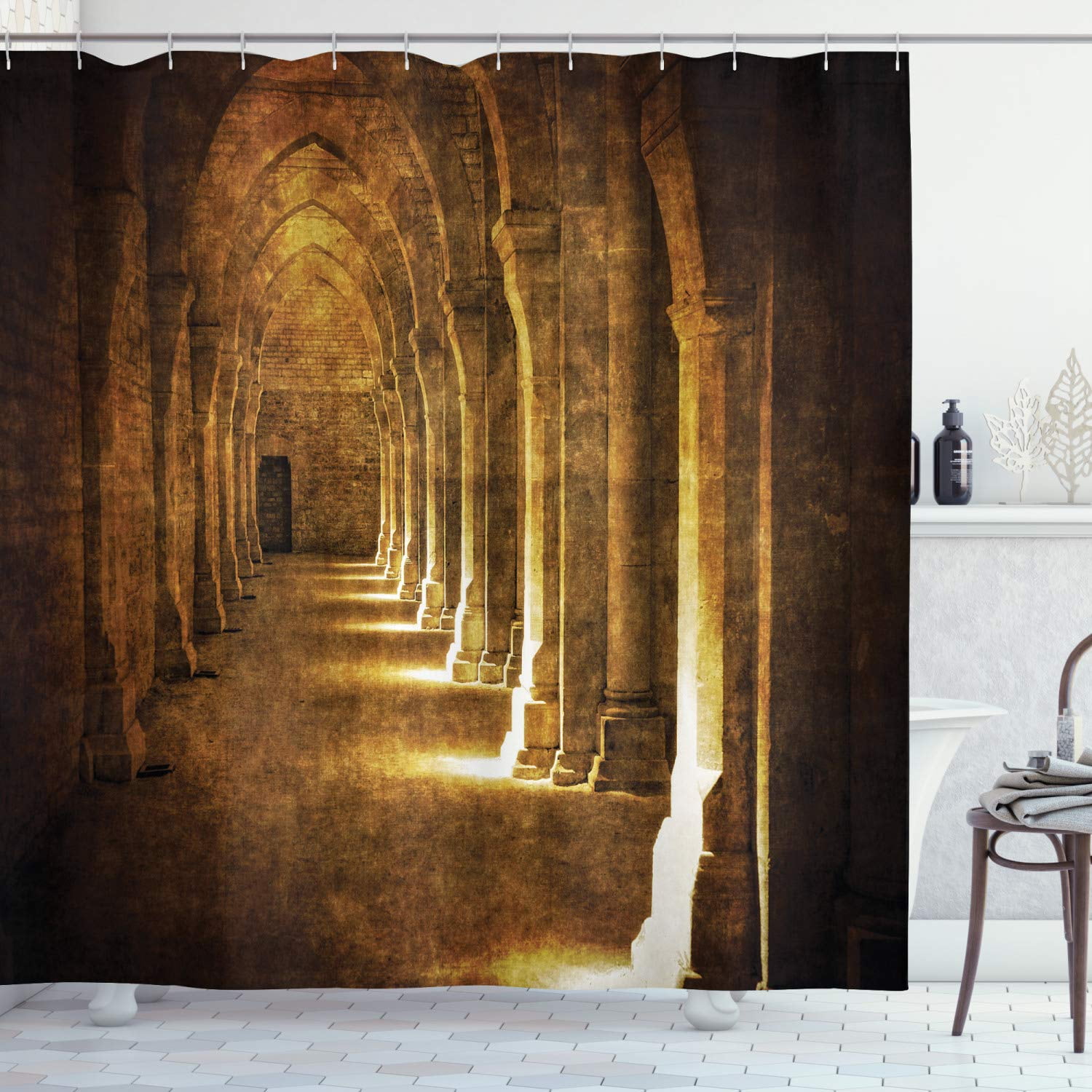 Gothic Shower Curtain Dark Mystic Hall with Pillars and Dome Shrine ...
