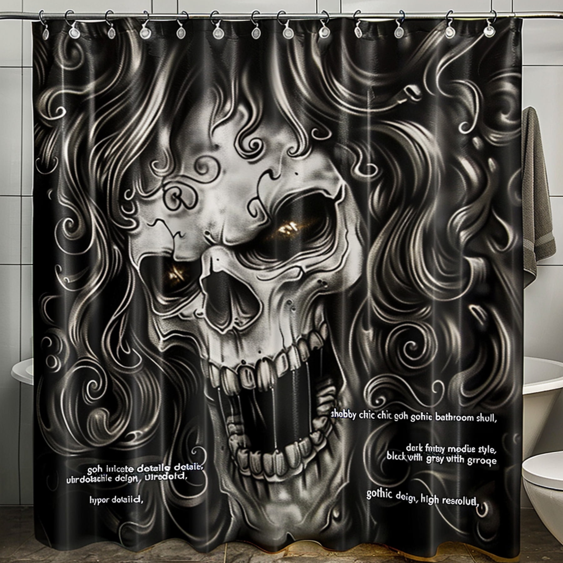 Gothic Shower Curtain Elegant Dark Design with Intricate Details ...