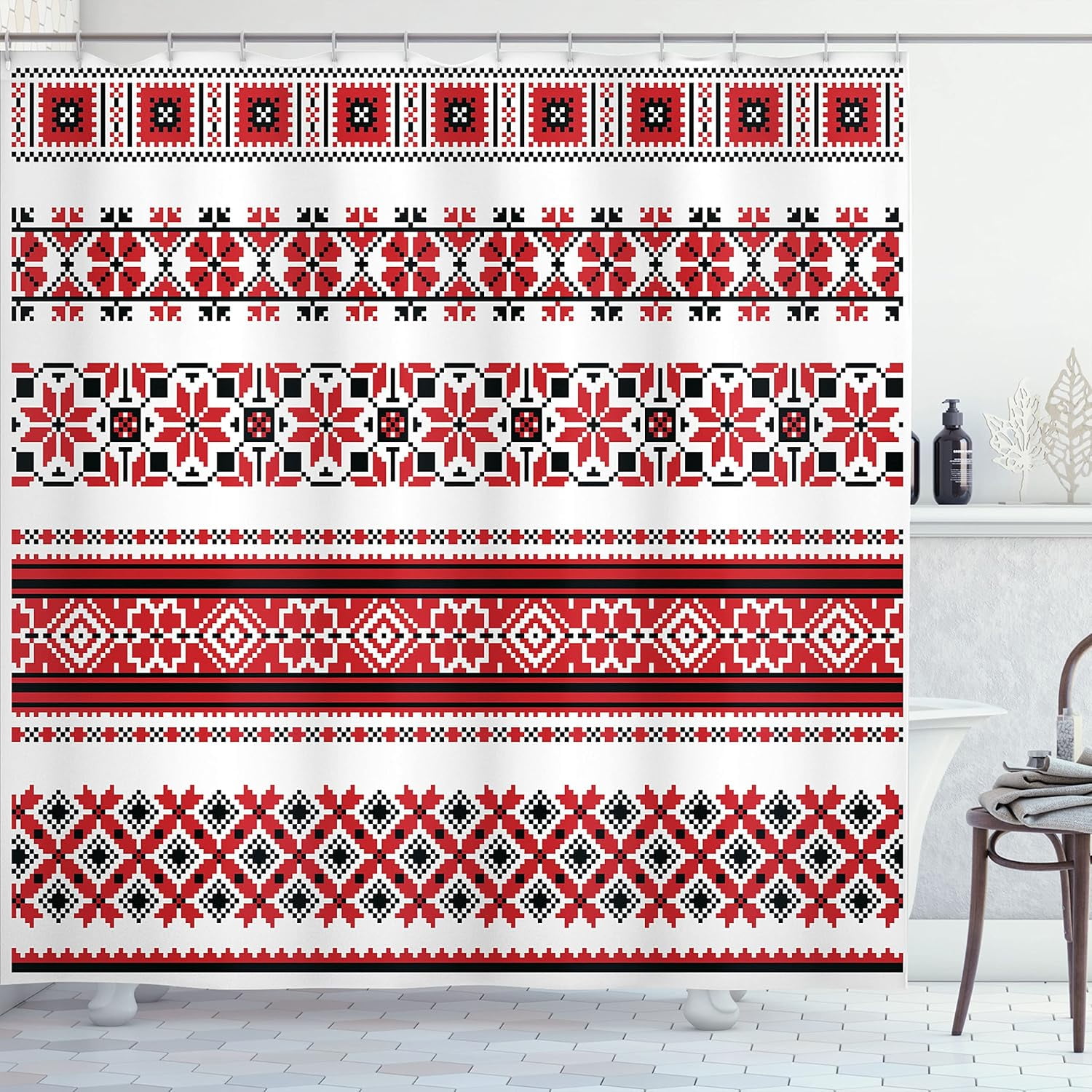 Gothic Shower Curtain, Greek Style Scene Climber Pillow Fruits Vine and ...