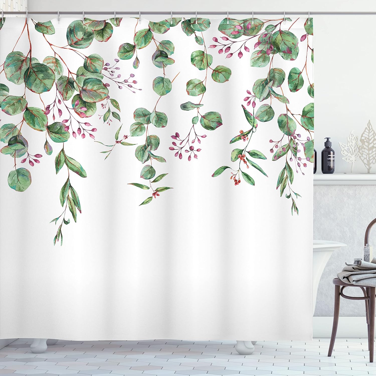 Gothic Shower Curtain, Greek Style Scene Climber Pillow Fruits Vine and ...