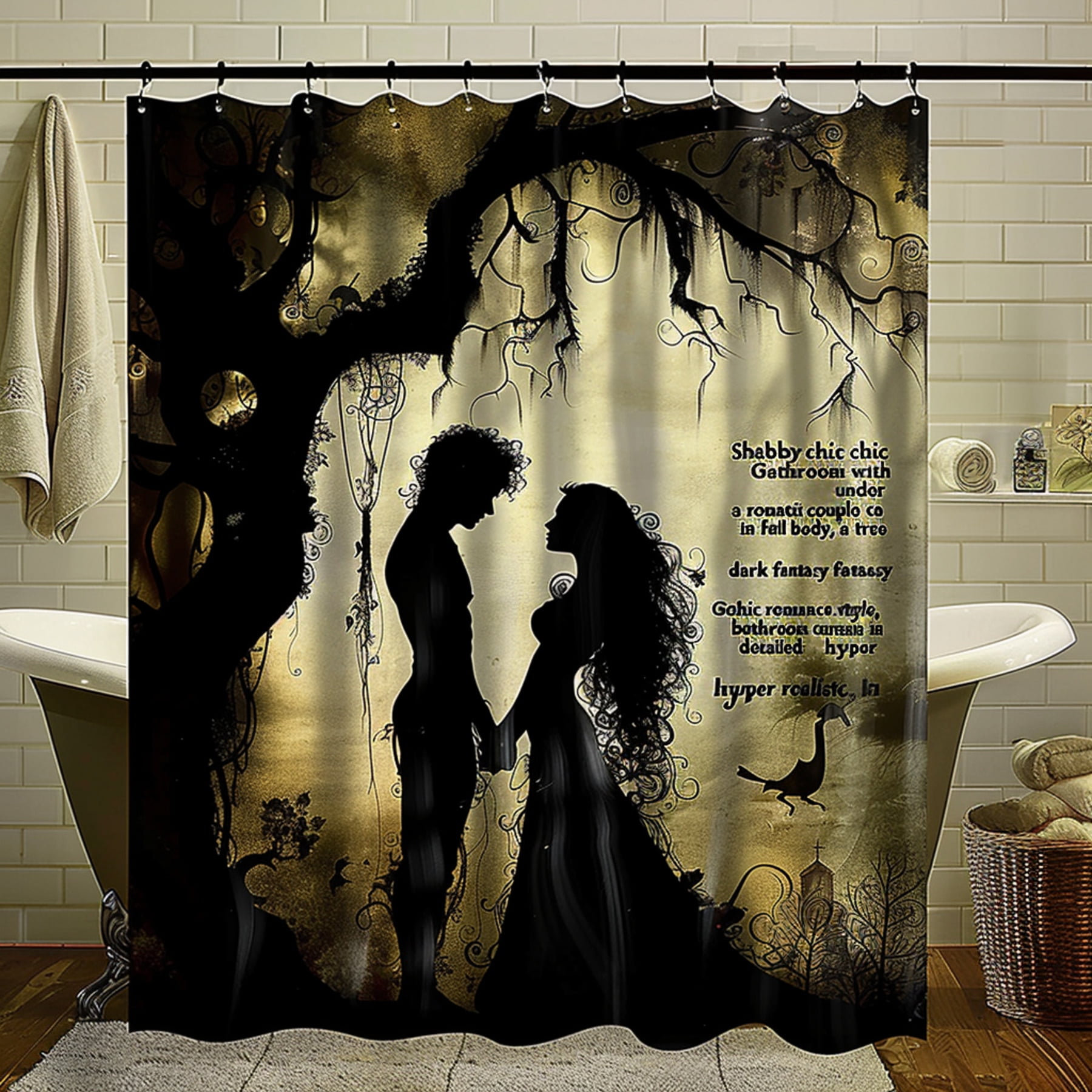 Gothic Shower Curtain Romantic Couple Under Tree Design Dark Fantasy ...