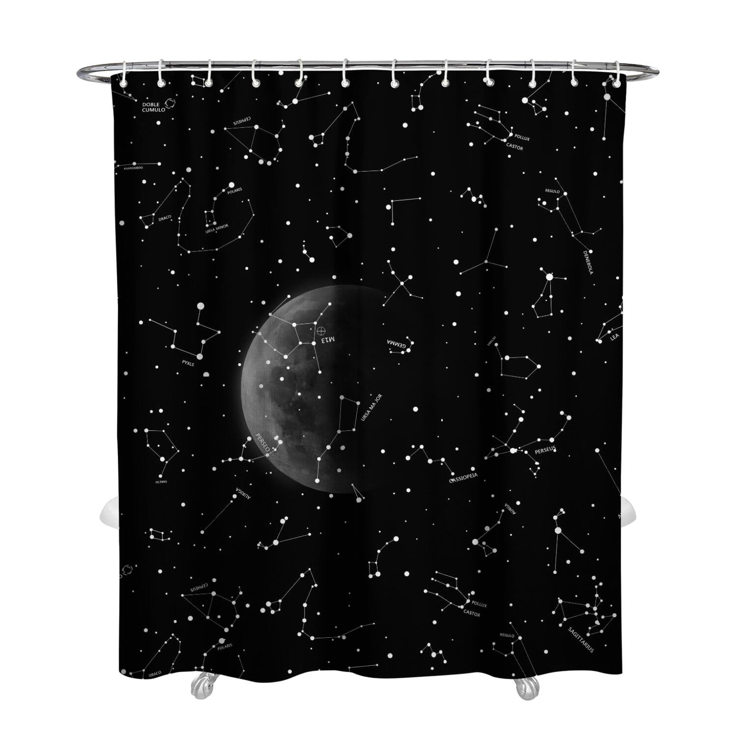 Gothic Shower Curtain Set - Dark Celestial Moon & Star Print, Mystical ...