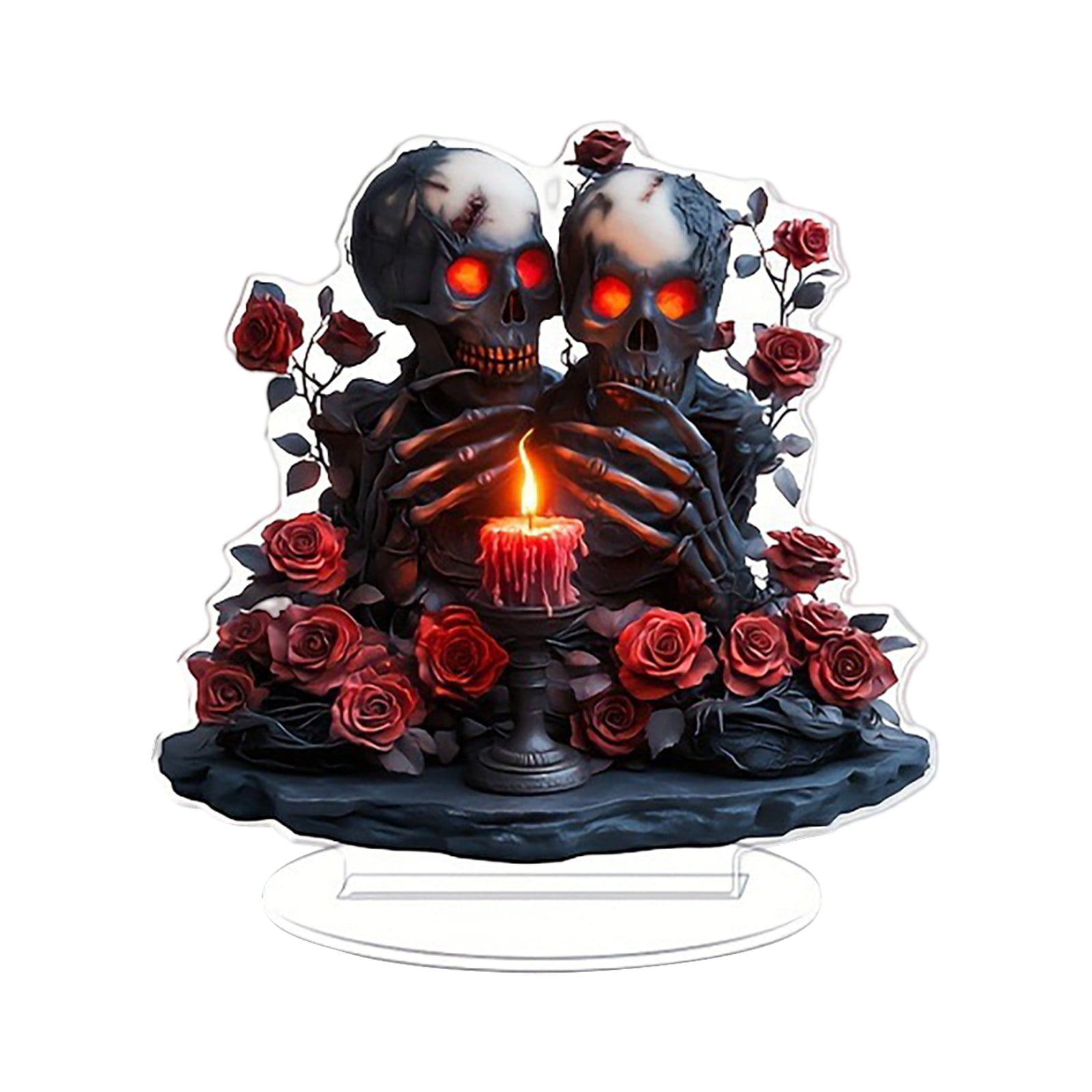 Gothic Skeleton Couple Decorative Figurine with Candle and Roses ...