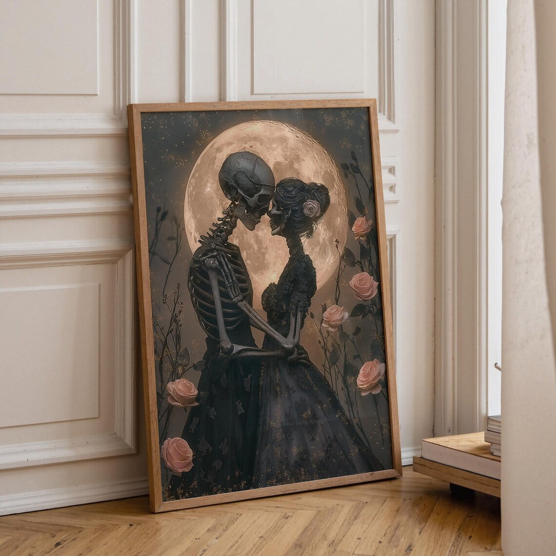 Gothic Skeleton Couple Moonlit Dark Romance Macabre Love Artwork Moody ...