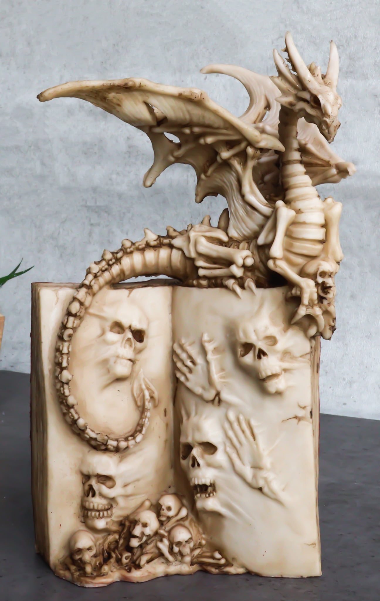 Gothic Skeleton Dragon On Spell Book Of The Dead Skulls And Bone Hands ...