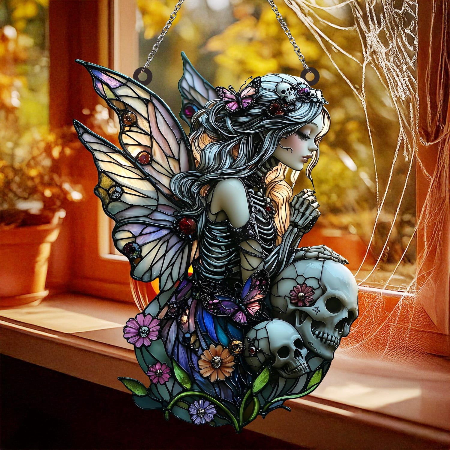 Gothic Skeleton Fairy ACRYLIC Suncatcher – Skull & Butterfly Wings ...