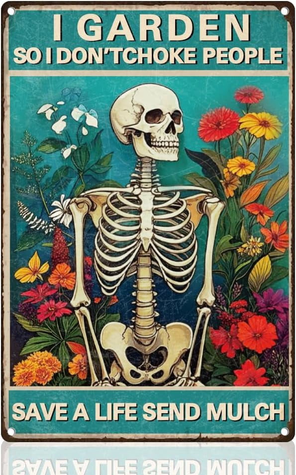 Gothic Skeleton Flower Tin Sign Retro Metal Wall Decor 8" x 12" I ...