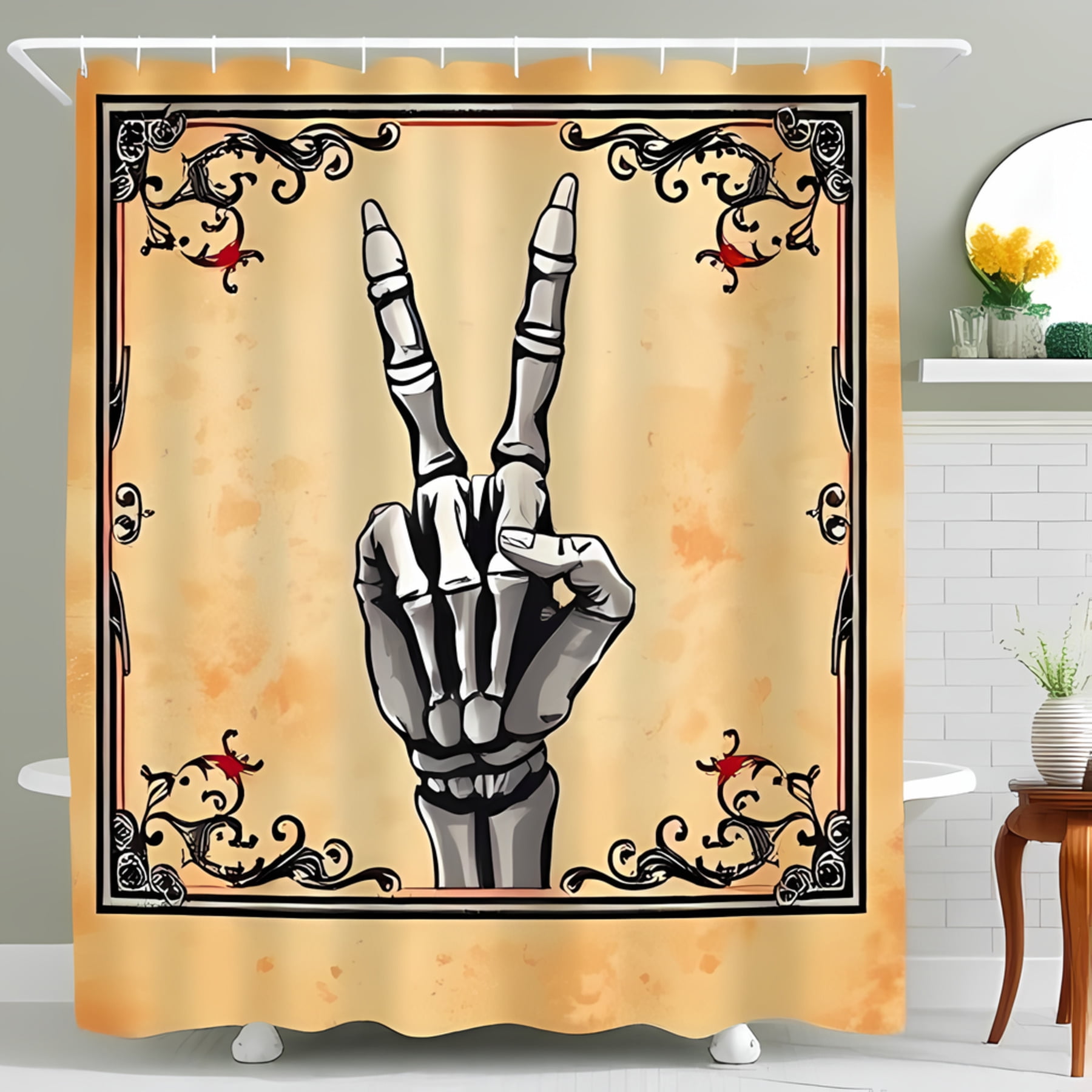Gothic Skeleton Hand Peace Sign Shower Curtain - Vintage Background ...