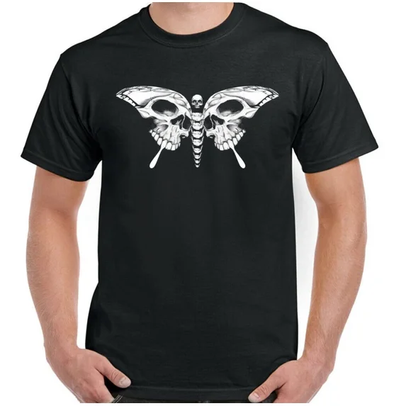 Gothic Skeleton Head Butterfly Moth Biker Graphic Style Unisex T-Shirt ...