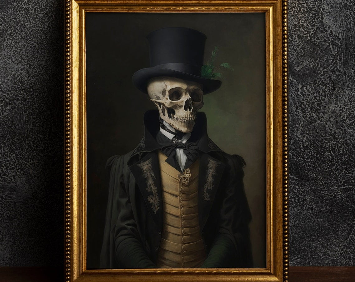 Gothic Skeleton Portrait Vintage Poster,, Victorian Crow Wall Art ...