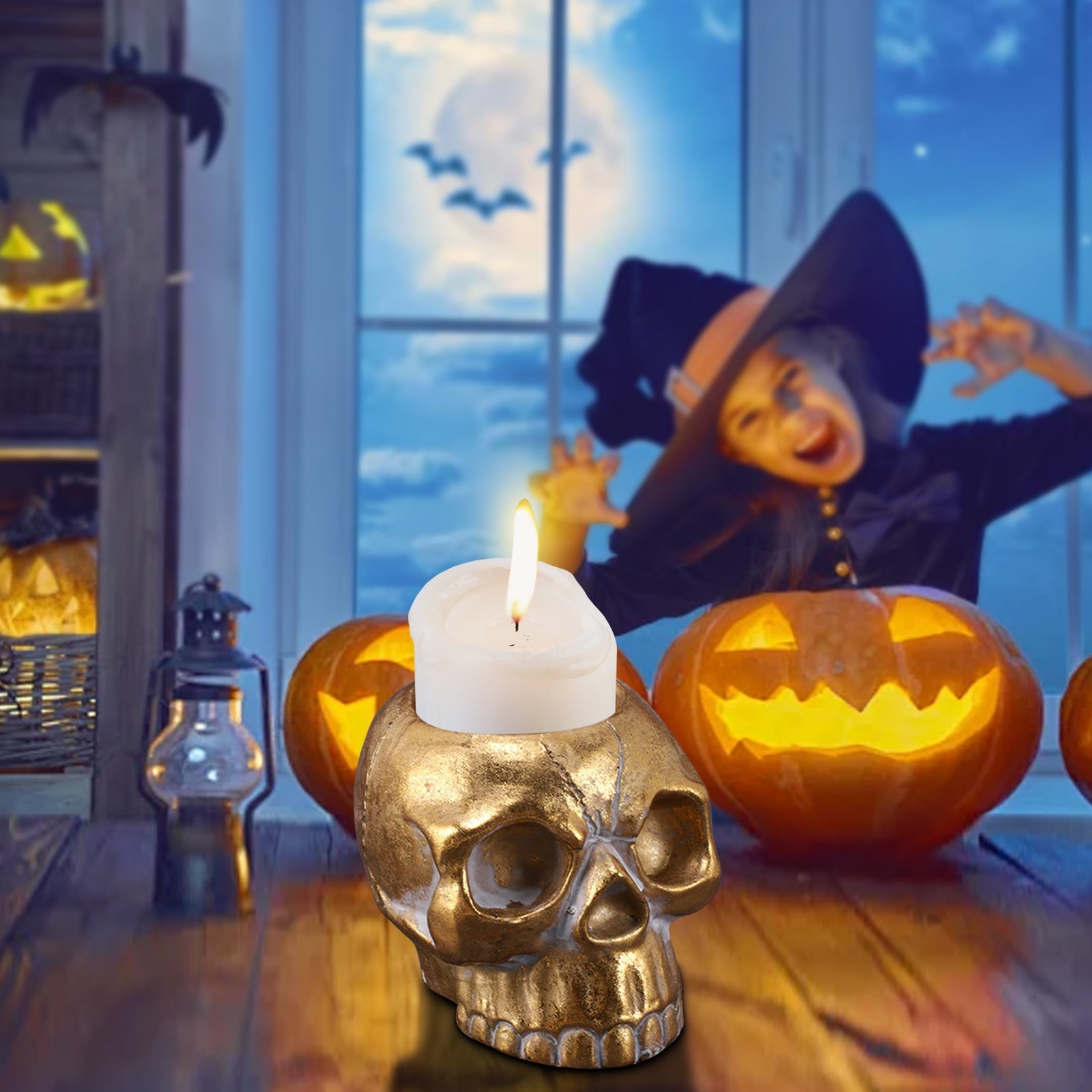 Gothic Skeleton Skull Model Candlestick Holder Creative Horror Desktop ...