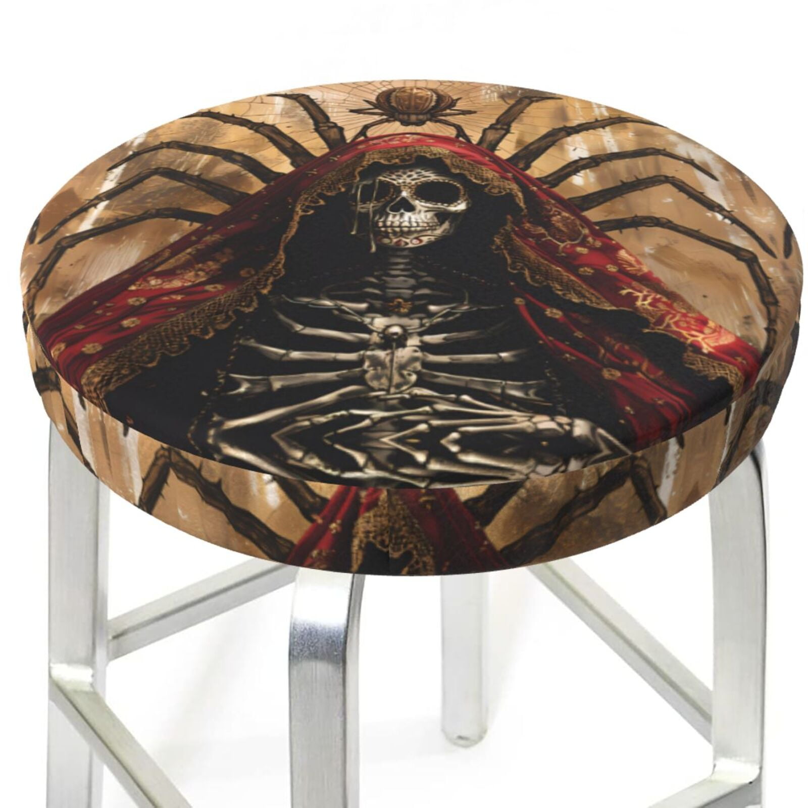 Gothic Skeleton Spider Bar Stool Covers - Stretch Round Seat Covers ...