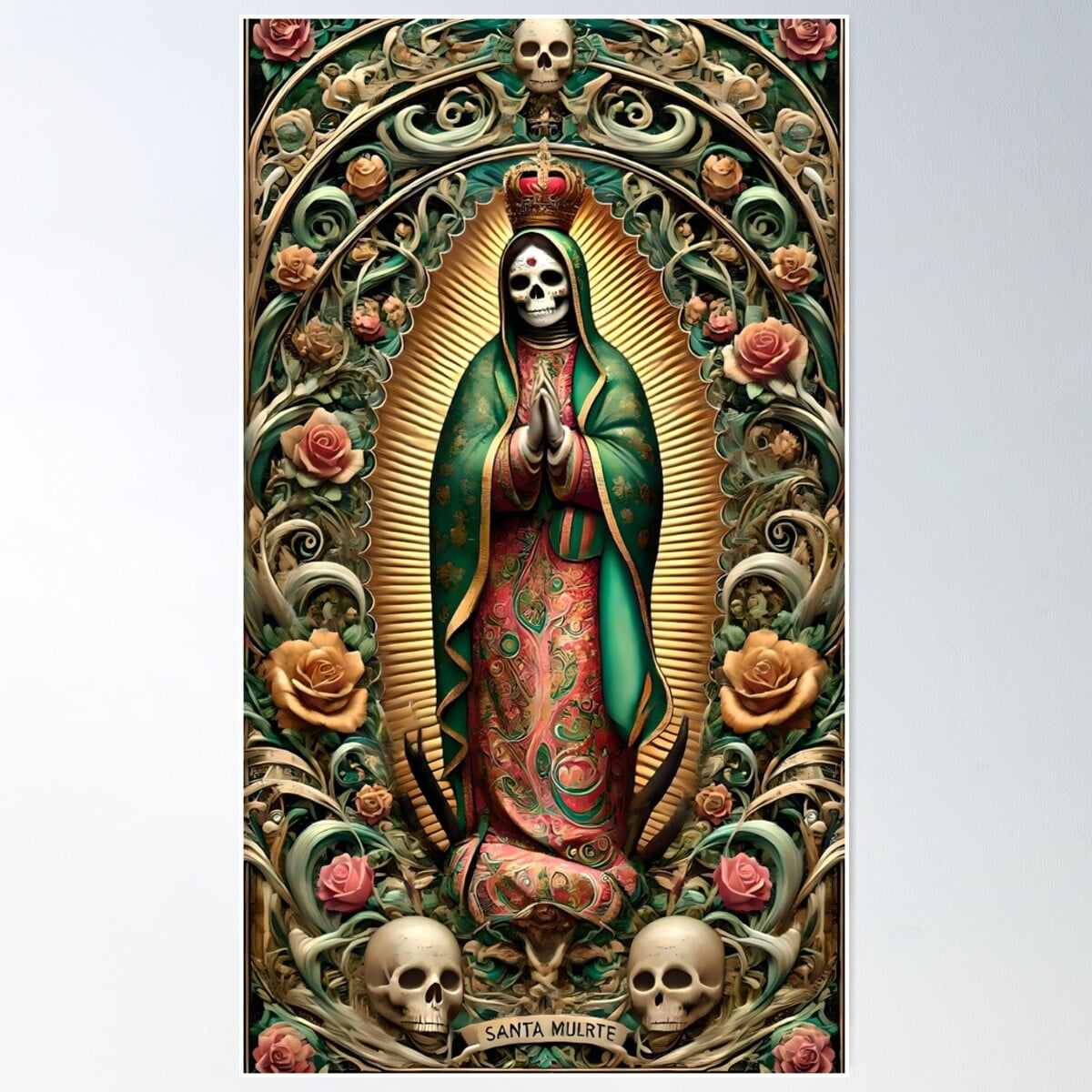 Gothic Skeleton Virgen De Guadalupe With Roses - Mexican Cultures ...