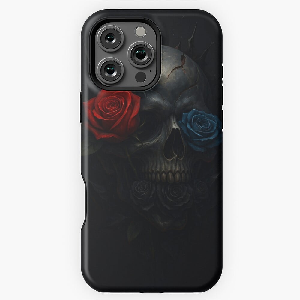 Gothic Skeleton head Mixed Color Roses Phone Case for iPhone 16 15 14 ...