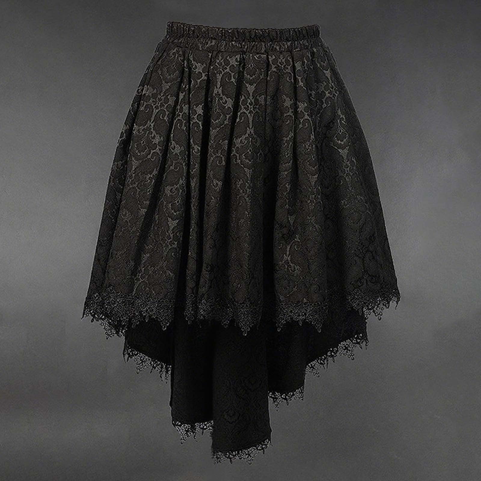 Gothic Skirt with Detachable Train Lace Trim Semi Formal Dark Academic ...