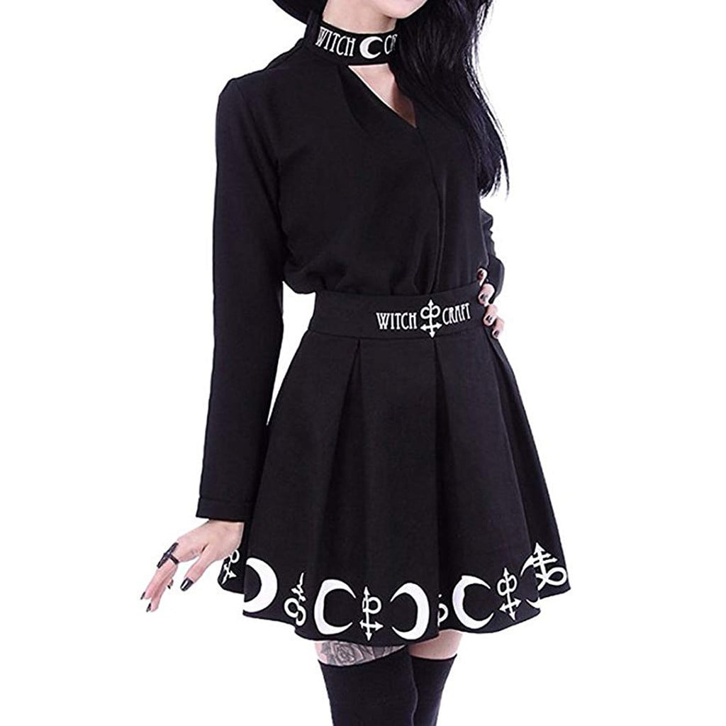 Gothic Skirts for Women UK,Punk Mini Skirts Elegant Witchcraft Moon ...