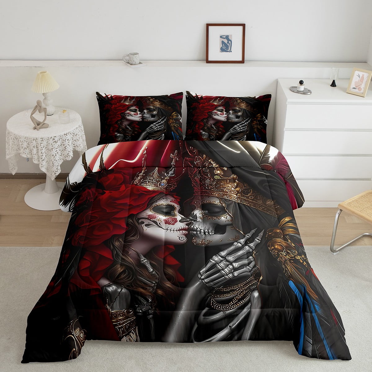 Gothic Skull Bedding Set Queen Size,Tribes Love Comforter Set,Spooky ...