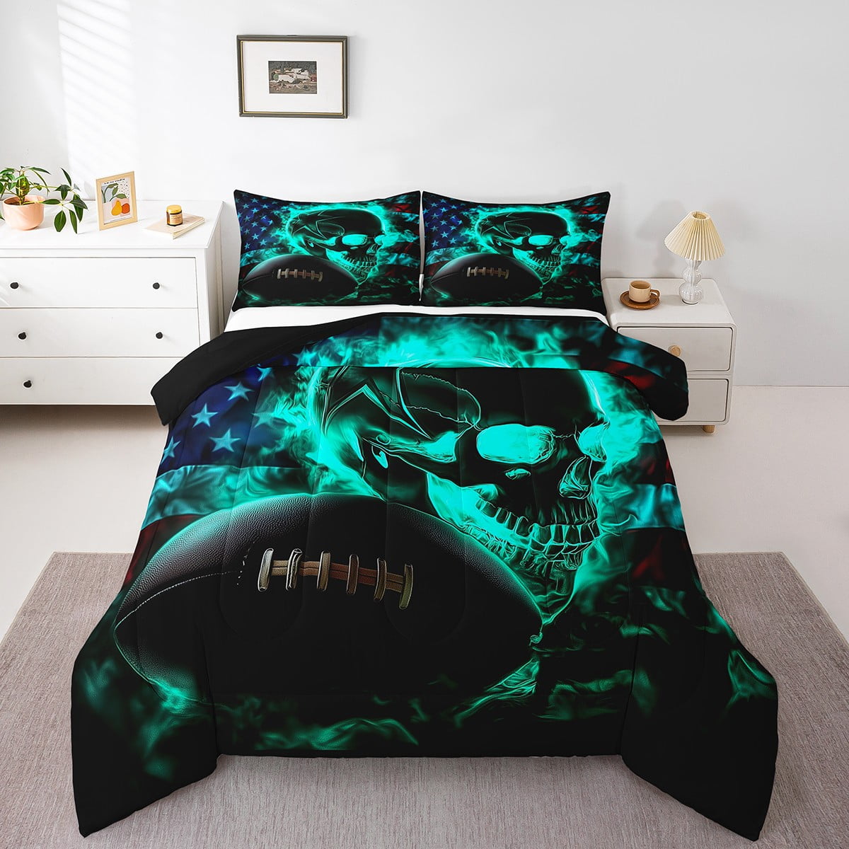 Gothic Skull Bedding Sets Football Themed Toddler Comforter Set Sports ...
