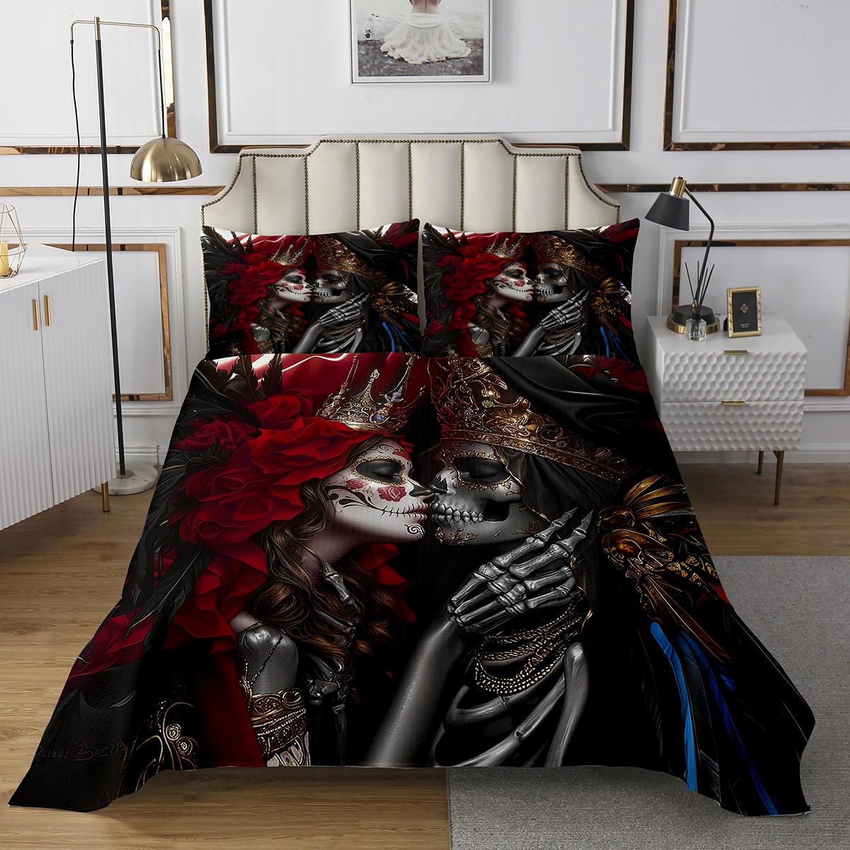 Gothic Skull Bedspread Set Twin Size,Tribes Love Quilt Set,Spooky ...