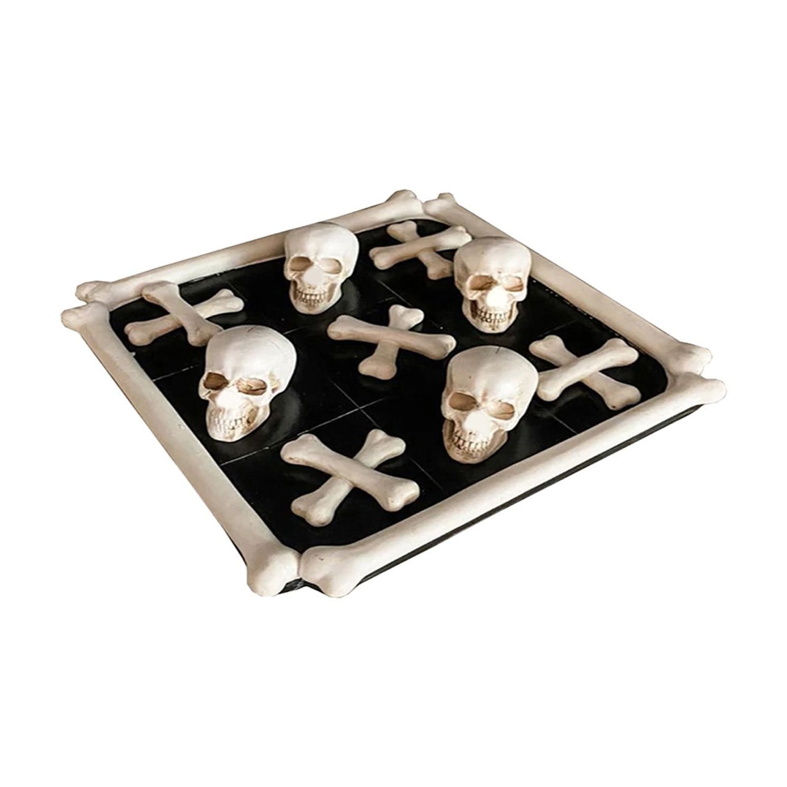 Gothic Skull & Crossbones Tic Tac Toe Board Game - 10” Cream & Black ...