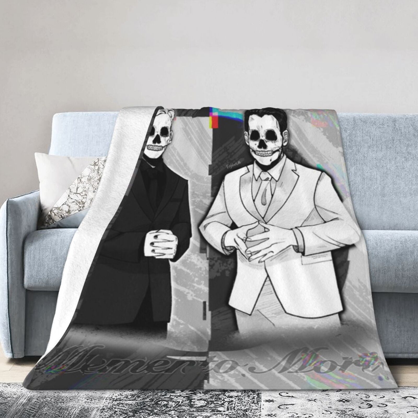 Gothic Skull Hourglass Throw Blanket Black and White Soft Fleece Home ...