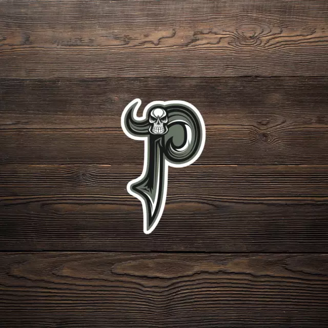 Gothic Skull Letter P Sticker - Spooky Monogram Decal For Crafts ...