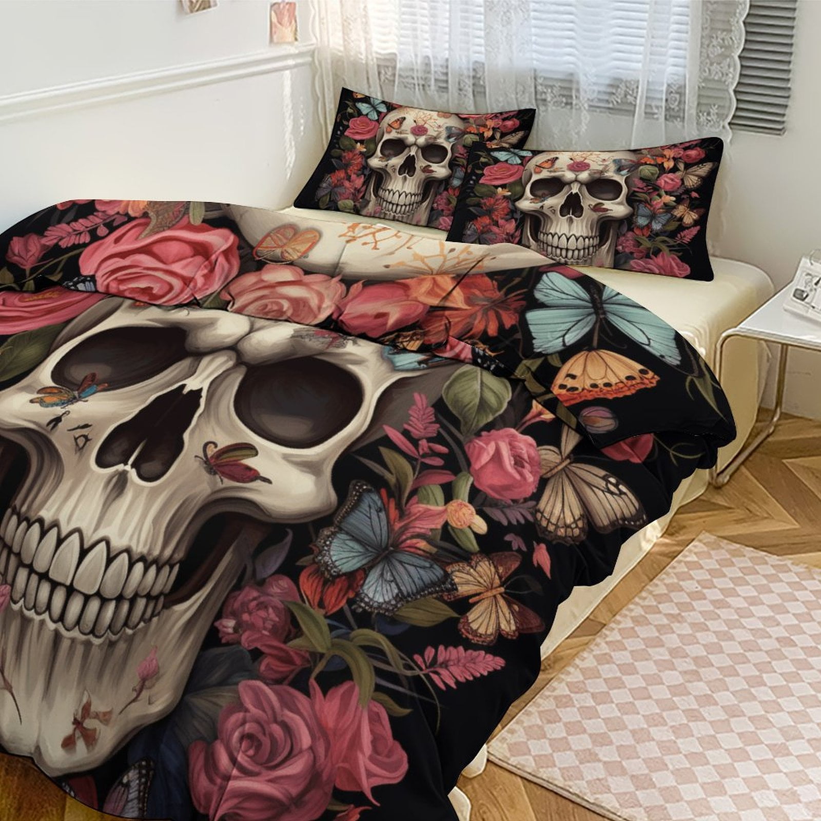Gothic Skull Lover Bedding Set with Zipper Closure for Girls & Boys ...