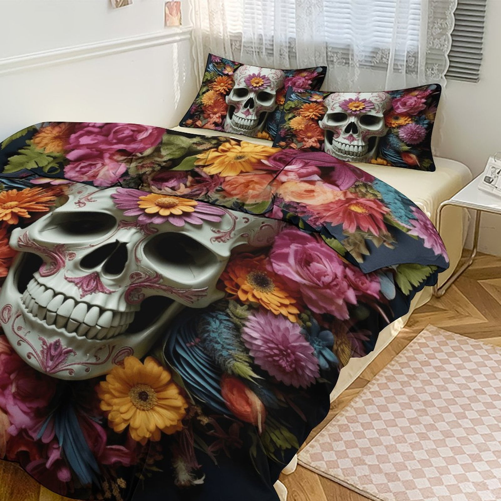Gothic Skull Lover Bedding Set with Zipper Closure for Girls & Boys ...