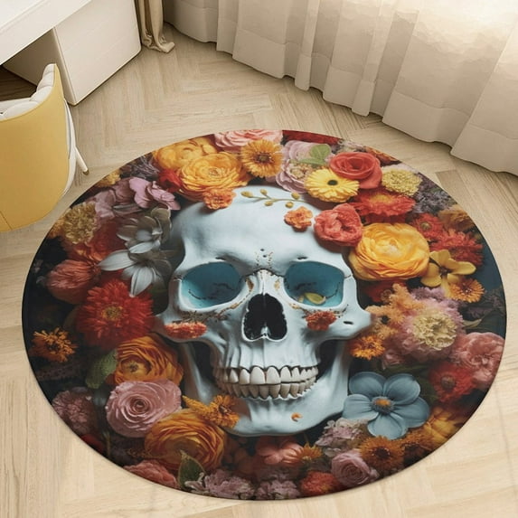 Gothic Skull Lover Floral Medallion Round Rug - Small Round Area Rug ...