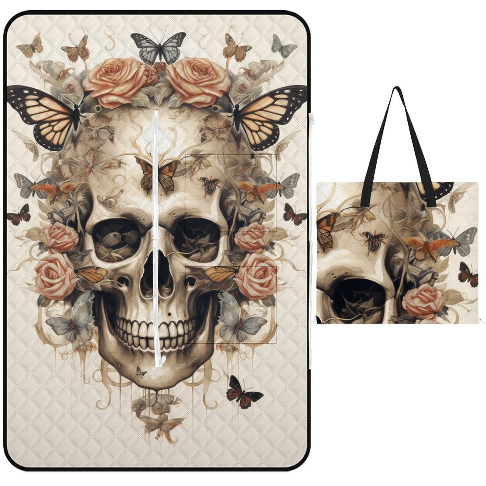Gothic Skull Lover Picnic Blanket Waterproof Outdoor Beach Blanket Hand ...