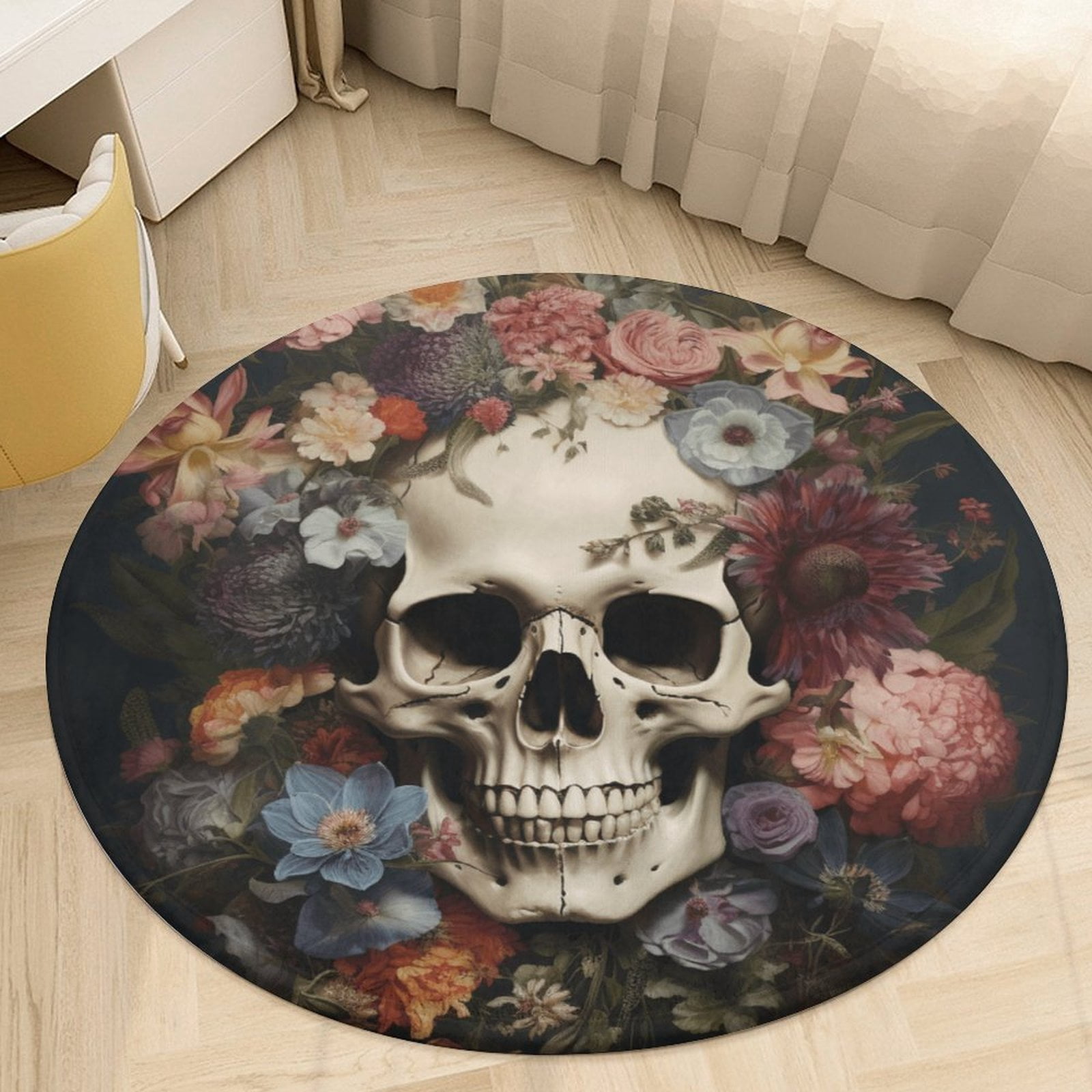 Gothic Skull Lover Round Rugs -Washable Non-Slip Small Round Area Rug ...