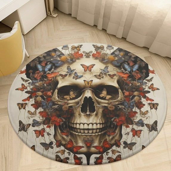 Gothic Skull Lover Round Rugs -Washable Non-Slip Small Round Area Rug ...