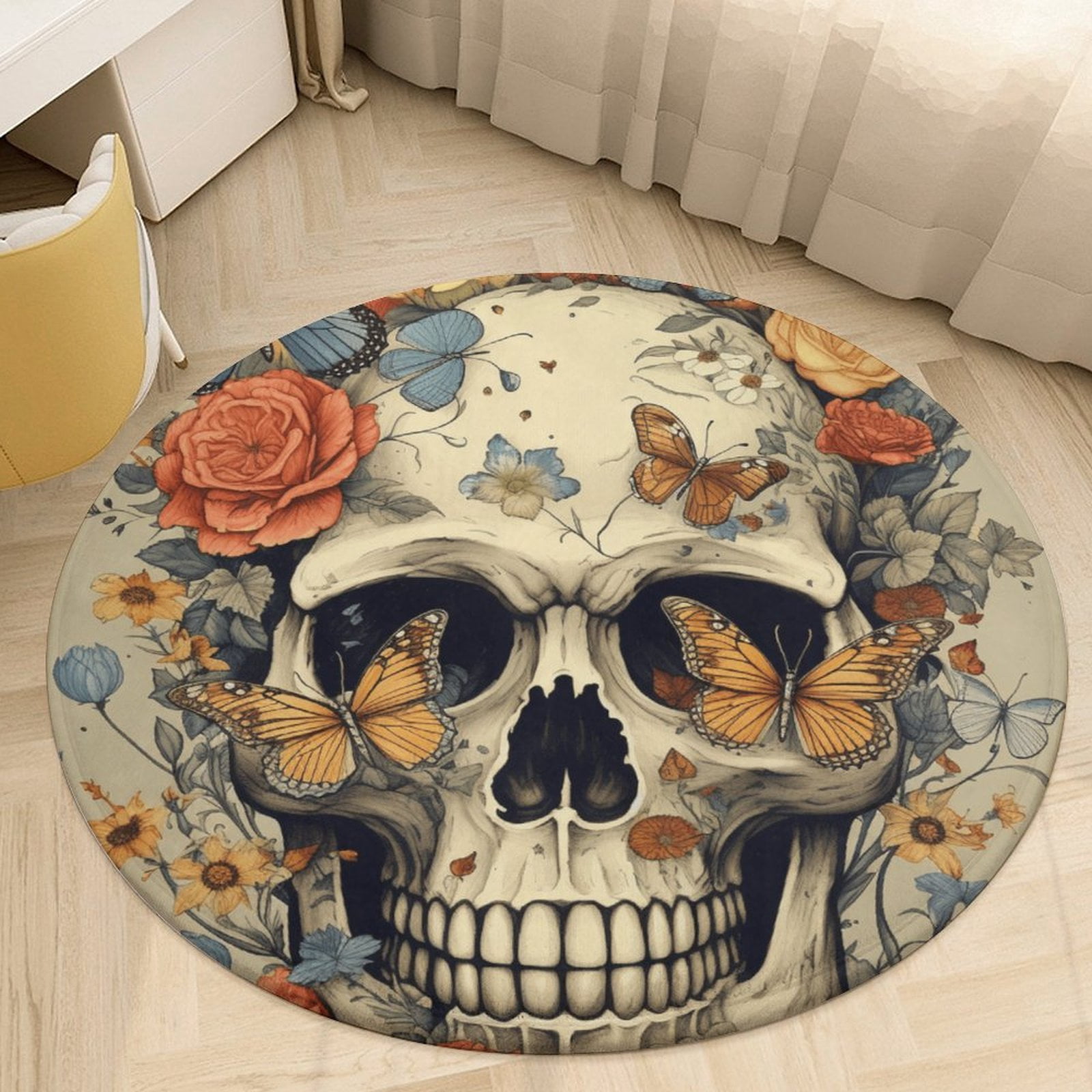 Gothic Skull Lover Round Rugs -Washable Non-Slip Small Round Area Rug ...