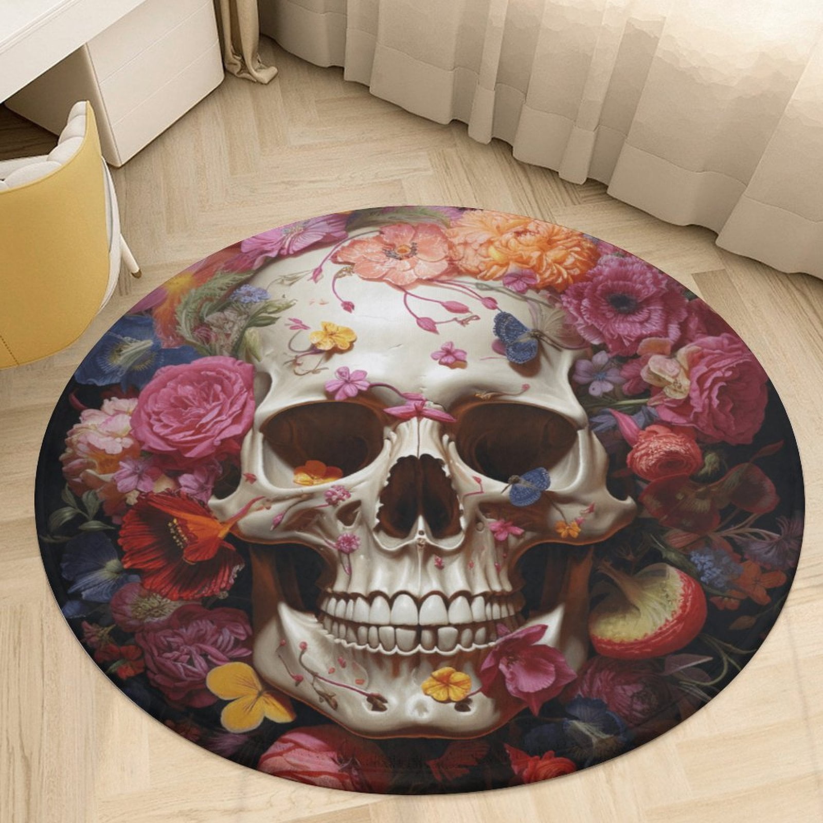 Gothic Skull Lover Round Rugs -Washable Non-Slip Small Round Area Rug ...