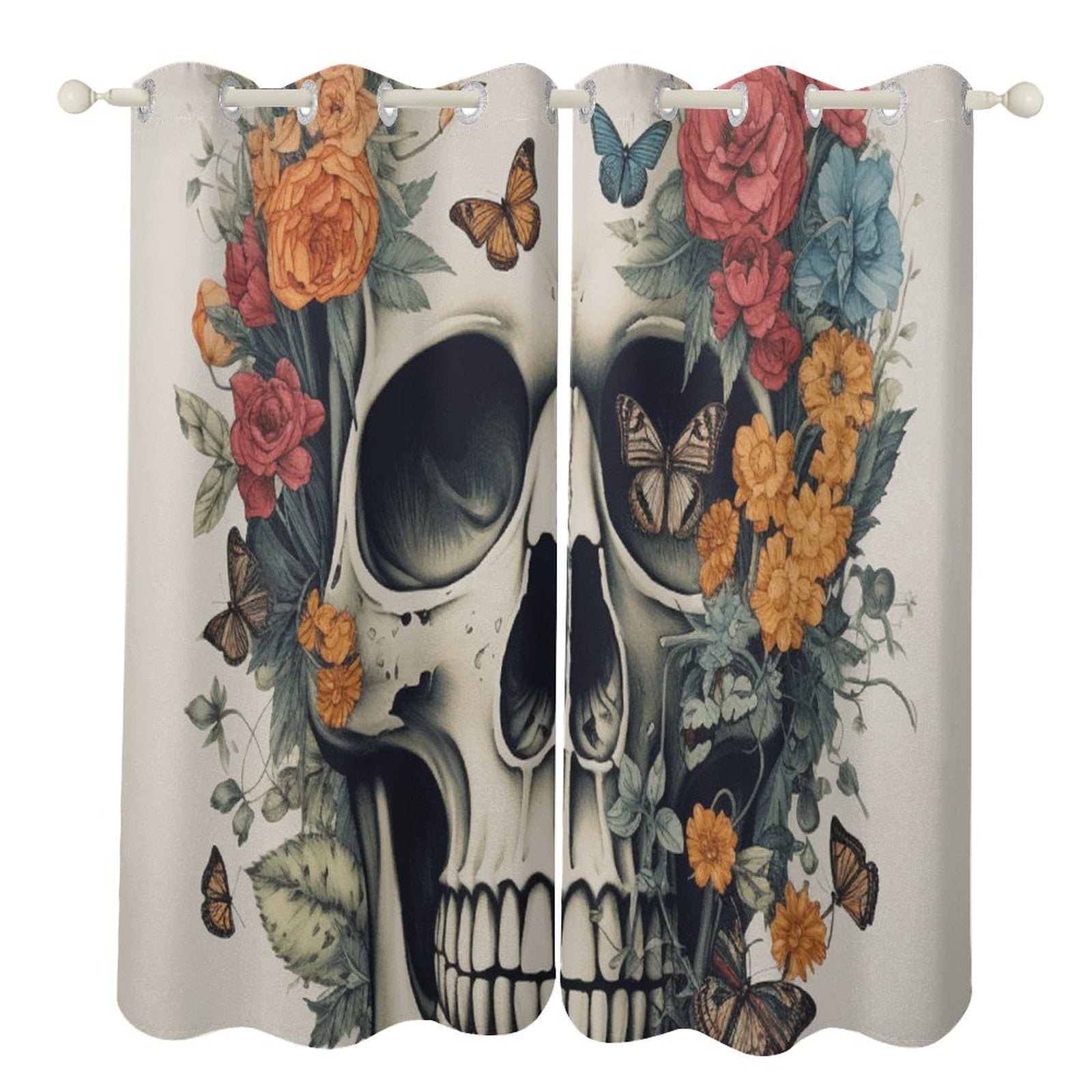 Gothic Skull Lover Window Curtain Panels Grommet Blackout Curtains ...